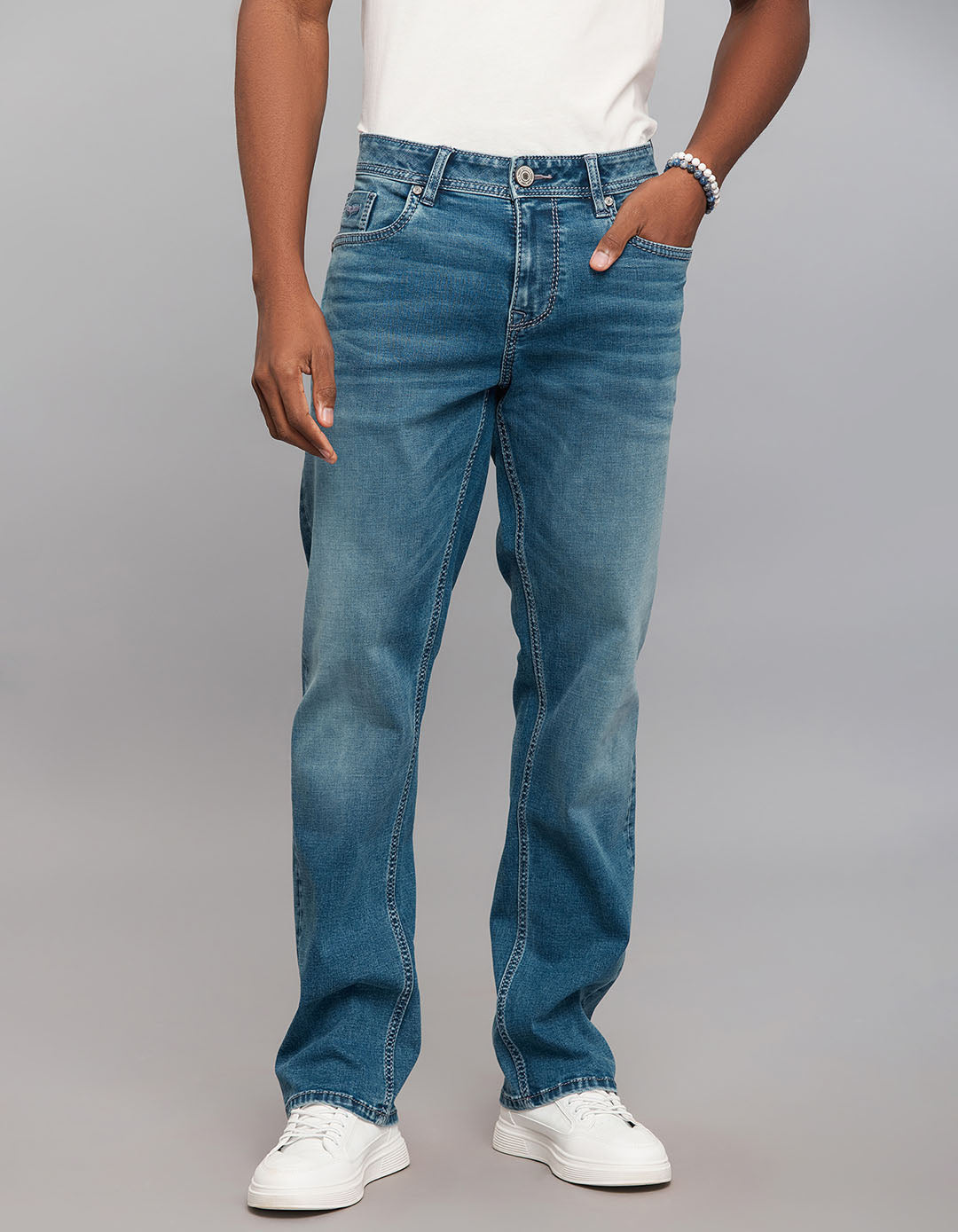 Medium Blue Midrise, Comfort And Straight Fit Stretch Jeans – ROOKIES