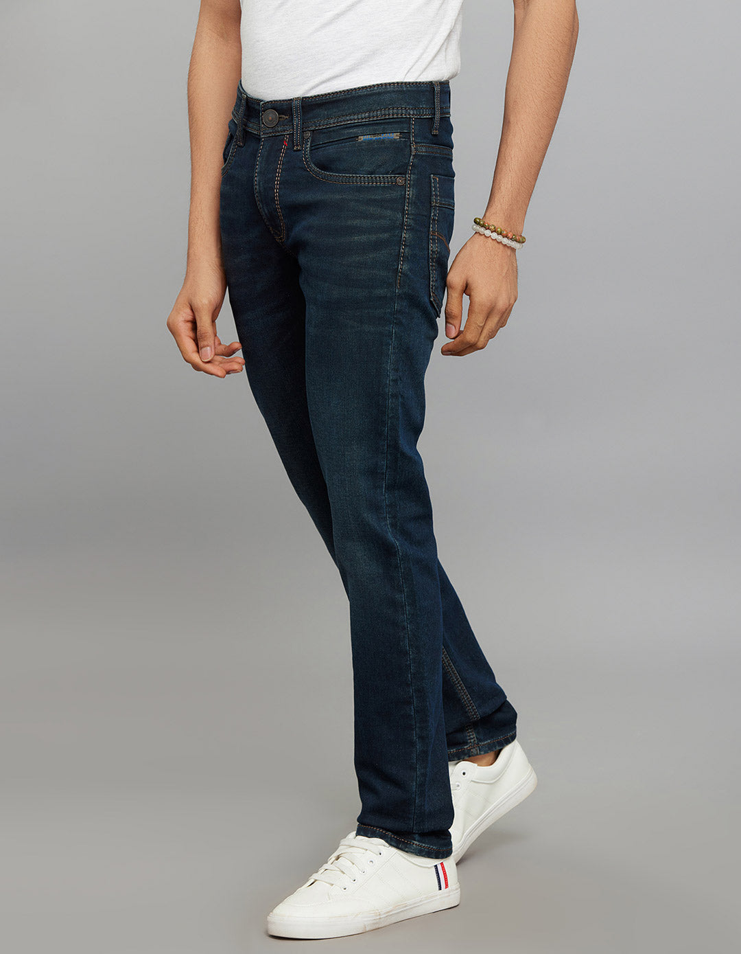 Dark Blue 5 Pocket Mid-Rise Slim Straight Fit Knit Jeans – ROOKIES