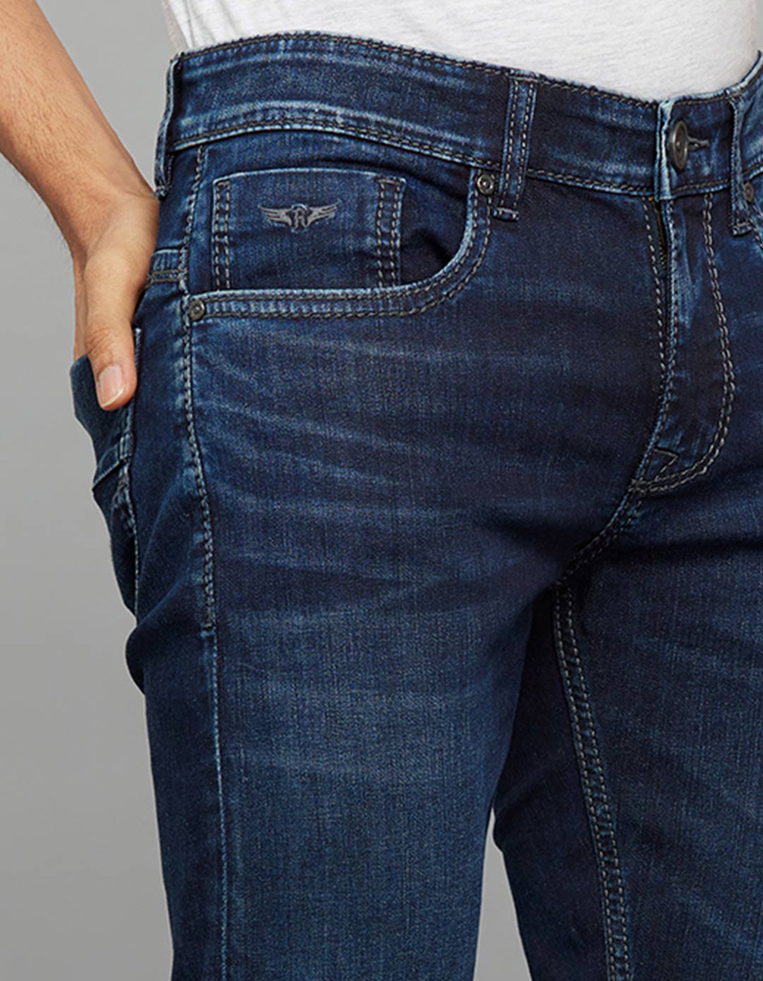 Dark Blue 5 Pocket Mid-Rise Slim Straight Fit Stretch Jeans – ROOKIES