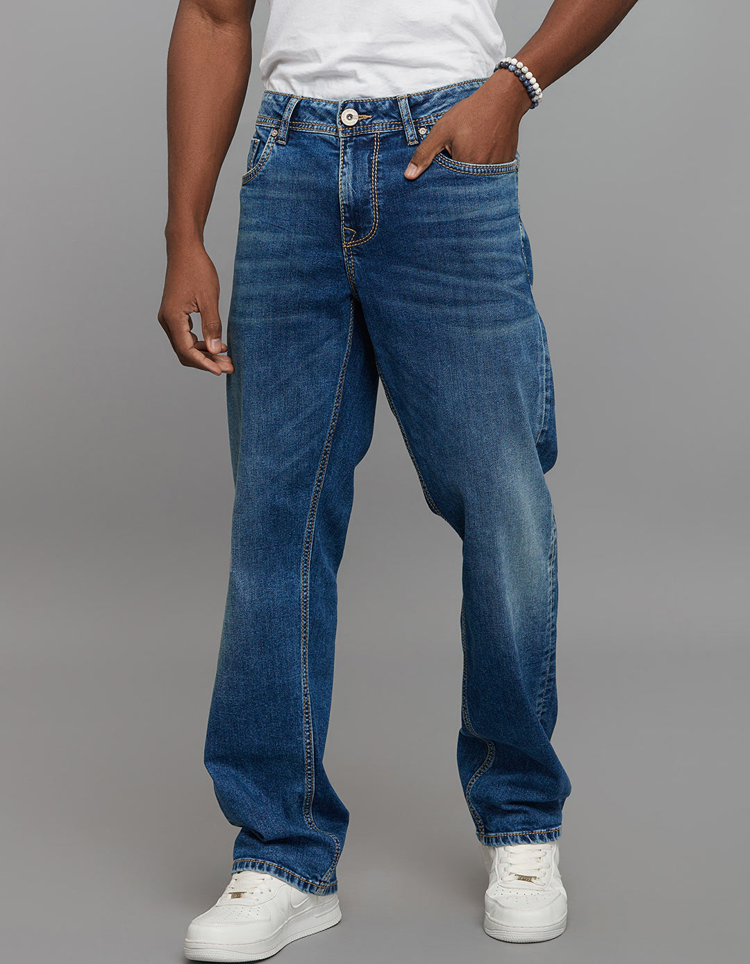 Medium Blue Midrise, Comfort And Straight Fit Stretch Jeans – ROOKIES