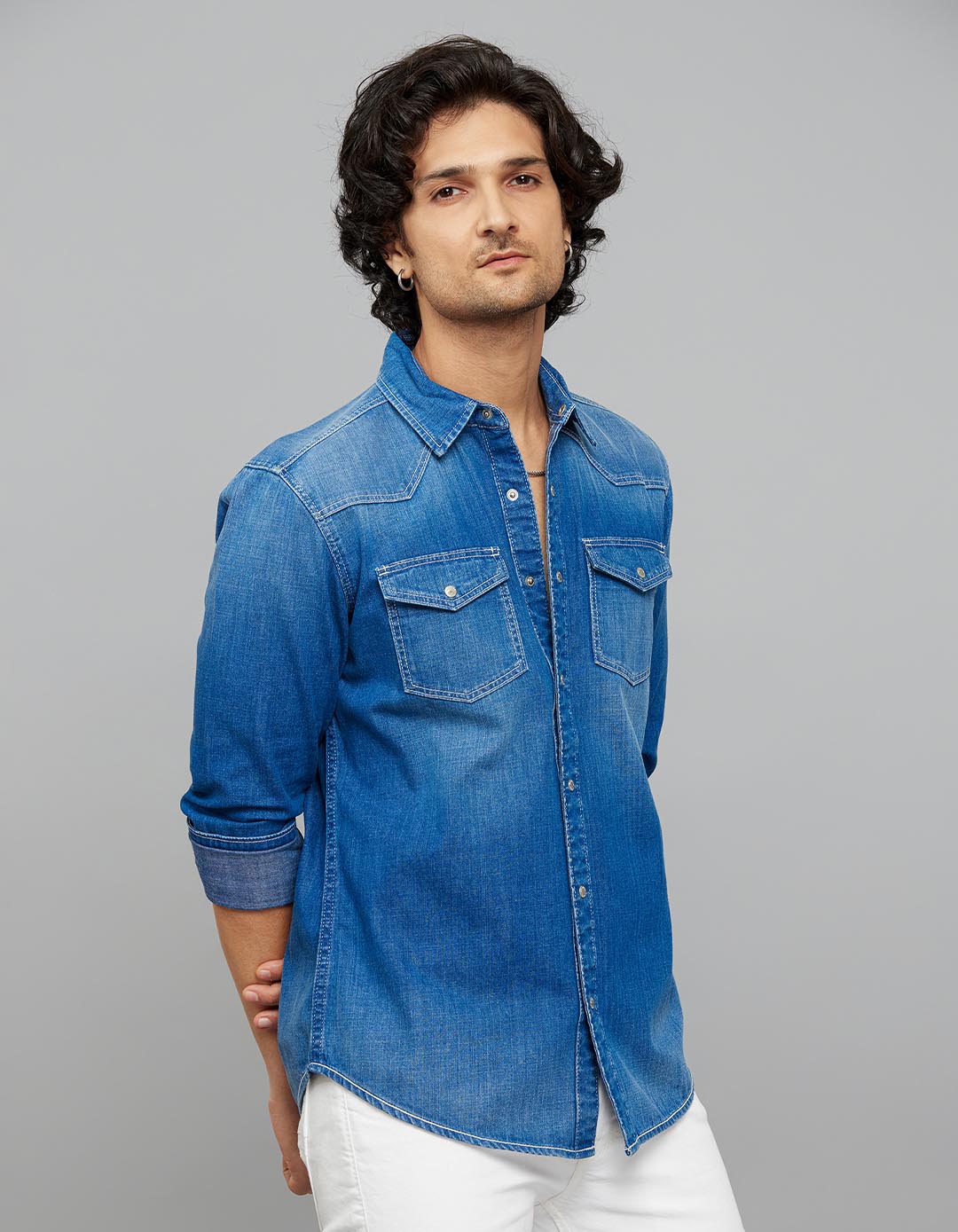 Medium Blue Full Sleeves Denim Shirt – ROOKIES