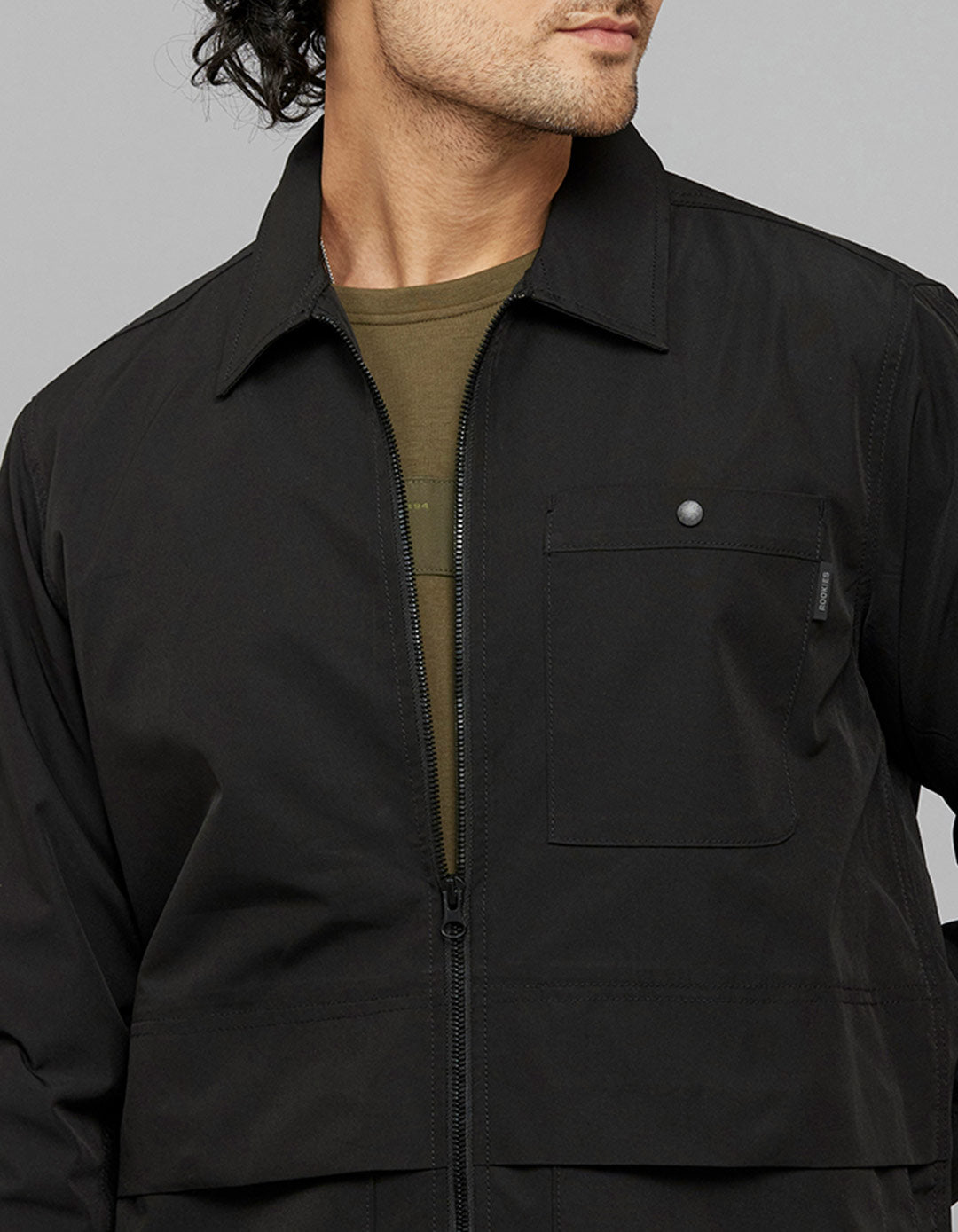 Black Full Sleeves Zipper Front Closure Shacket – ROOKIES