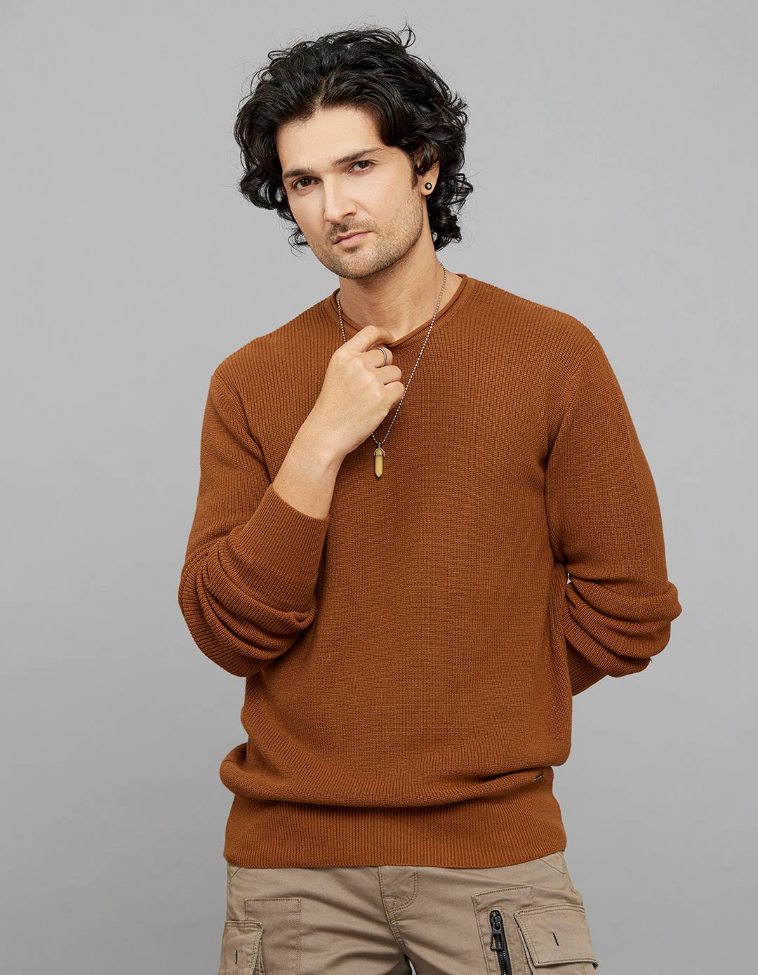 Brown Round Neck Full Sleeves Flatknit – ROOKIES