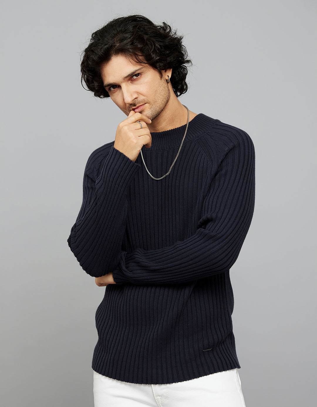Navy High Neck Full Sleeves Flatknit – ROOKIES